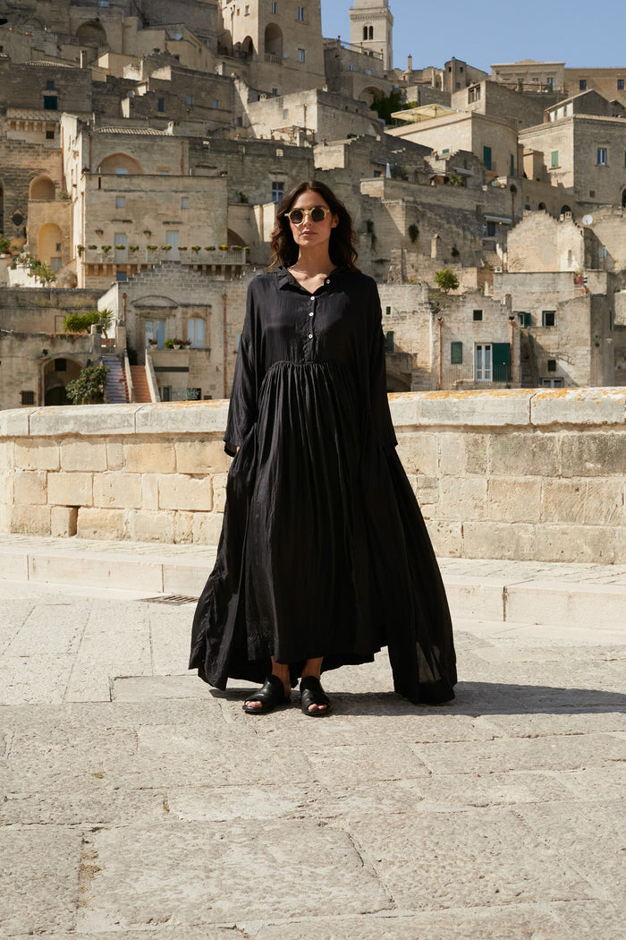 Edith Long Dress | Women's Silk Dress in Jet Black | MegbyDesign