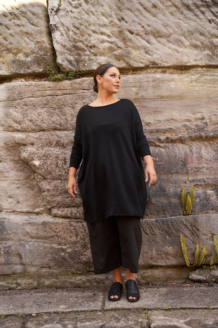 Emi - Women's Woollen Tunic Jumper | Cream | Black | Navy Stripe | Red