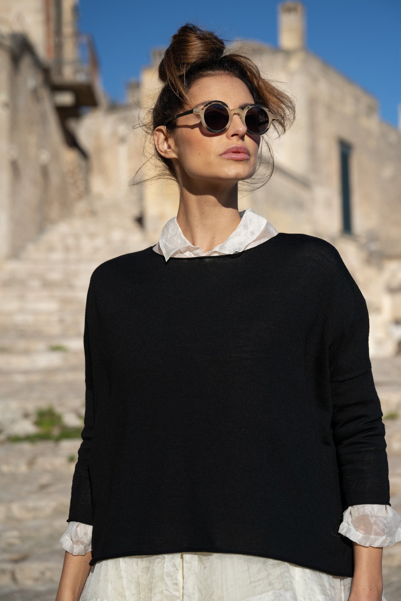 Emi - Women's Woollen Jumper | Cream | Black | Navy Stripe | Red