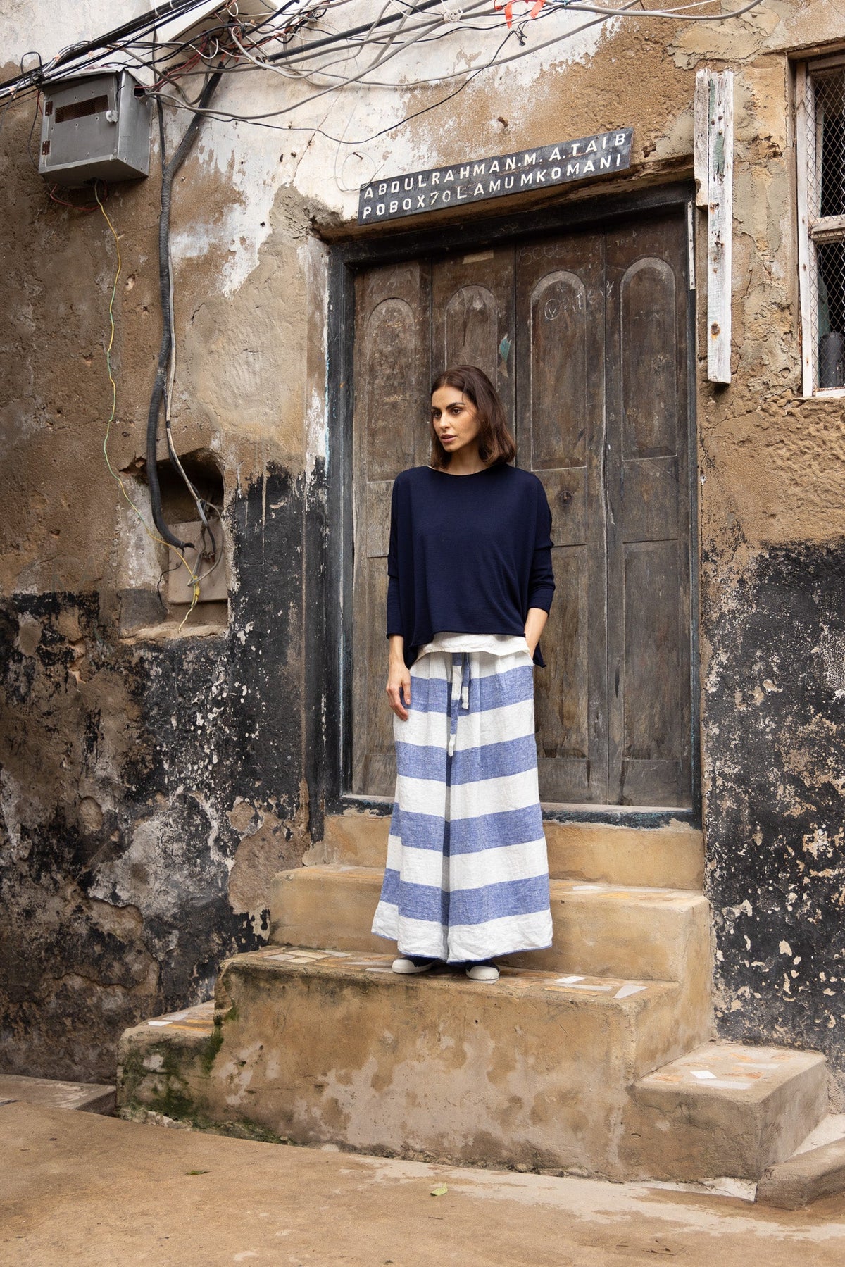 Emi - Women's Woollen Jumper | Cream | Black | Navy Stripe | Red