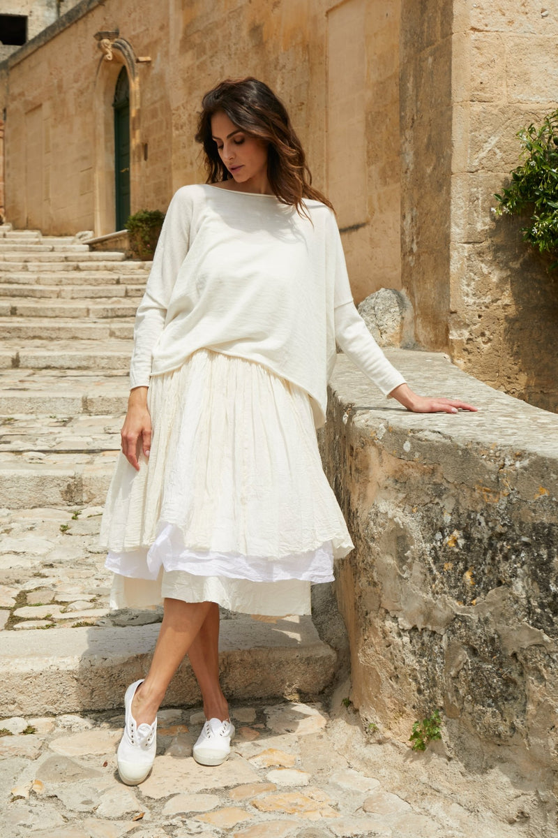 Emi - Women's Woollen Jumper | Cream | Black | Navy Stripe | Red