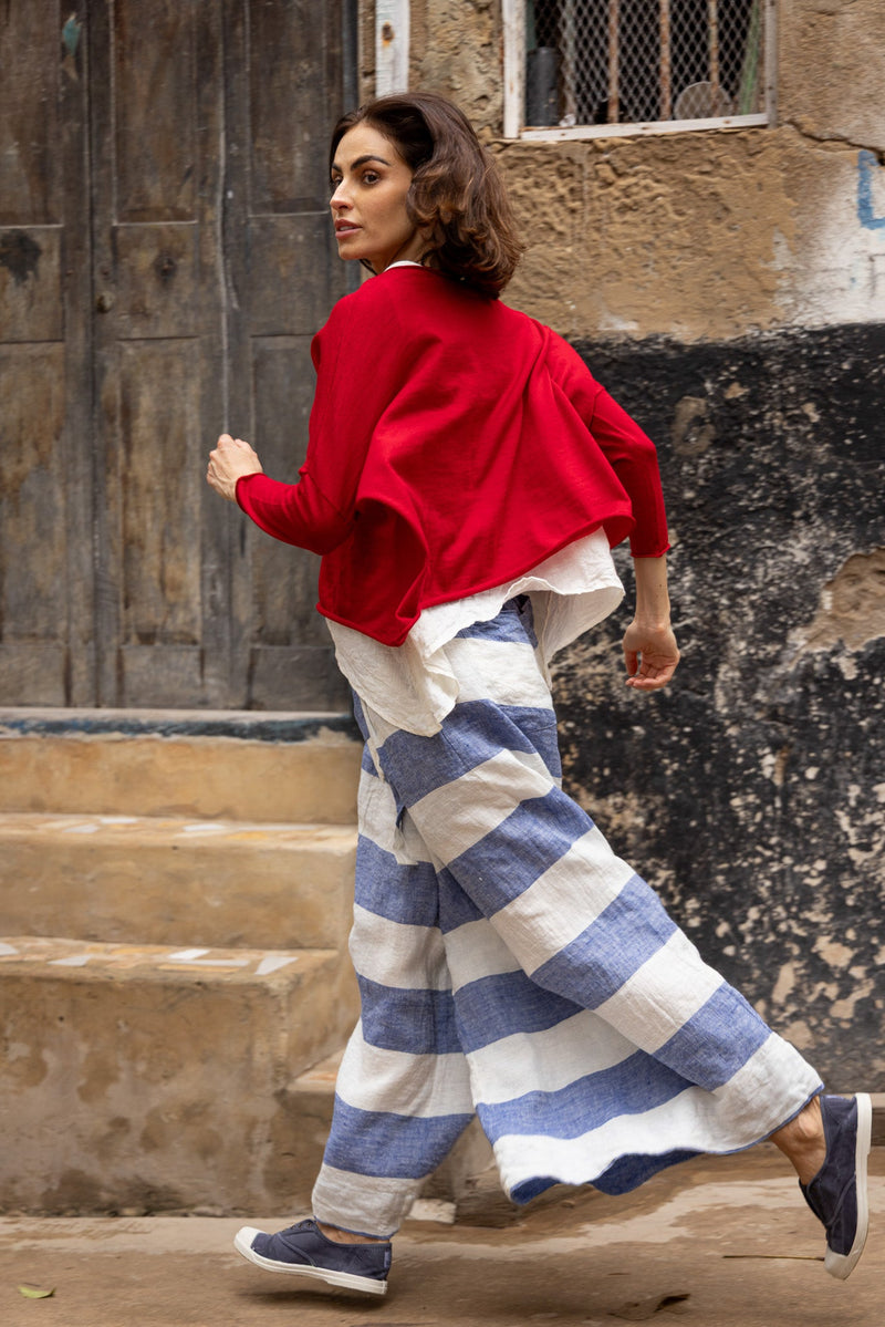 Emi - Women's Woollen Jumper | Cream | Black | Navy Stripe | Red