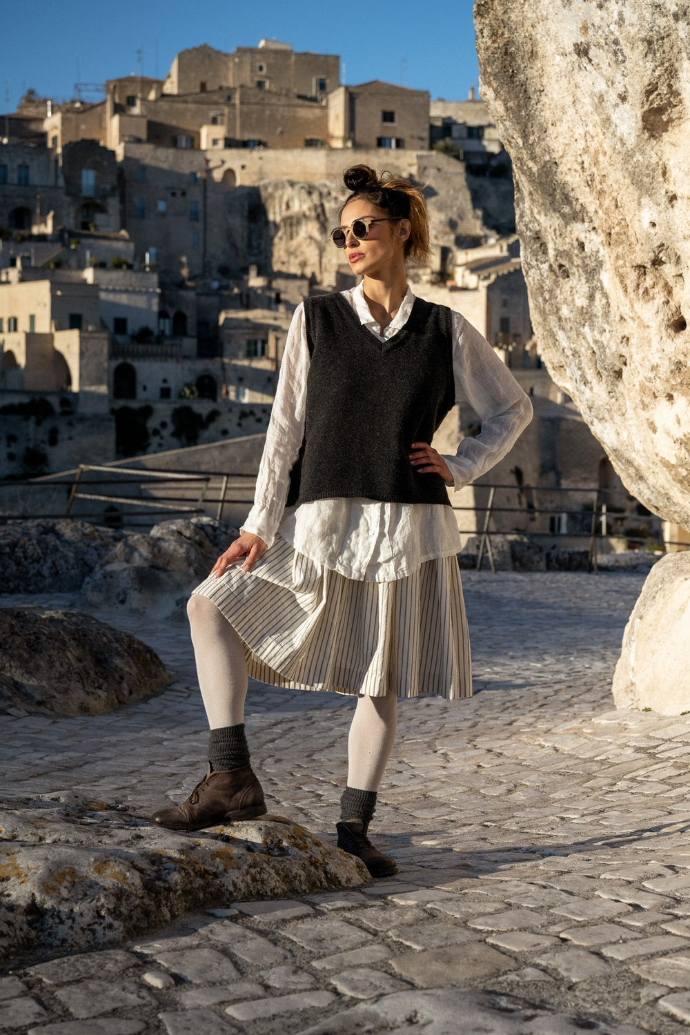 Women's High Tea Slip Dress - Cotton | Cream Ticking Stripe