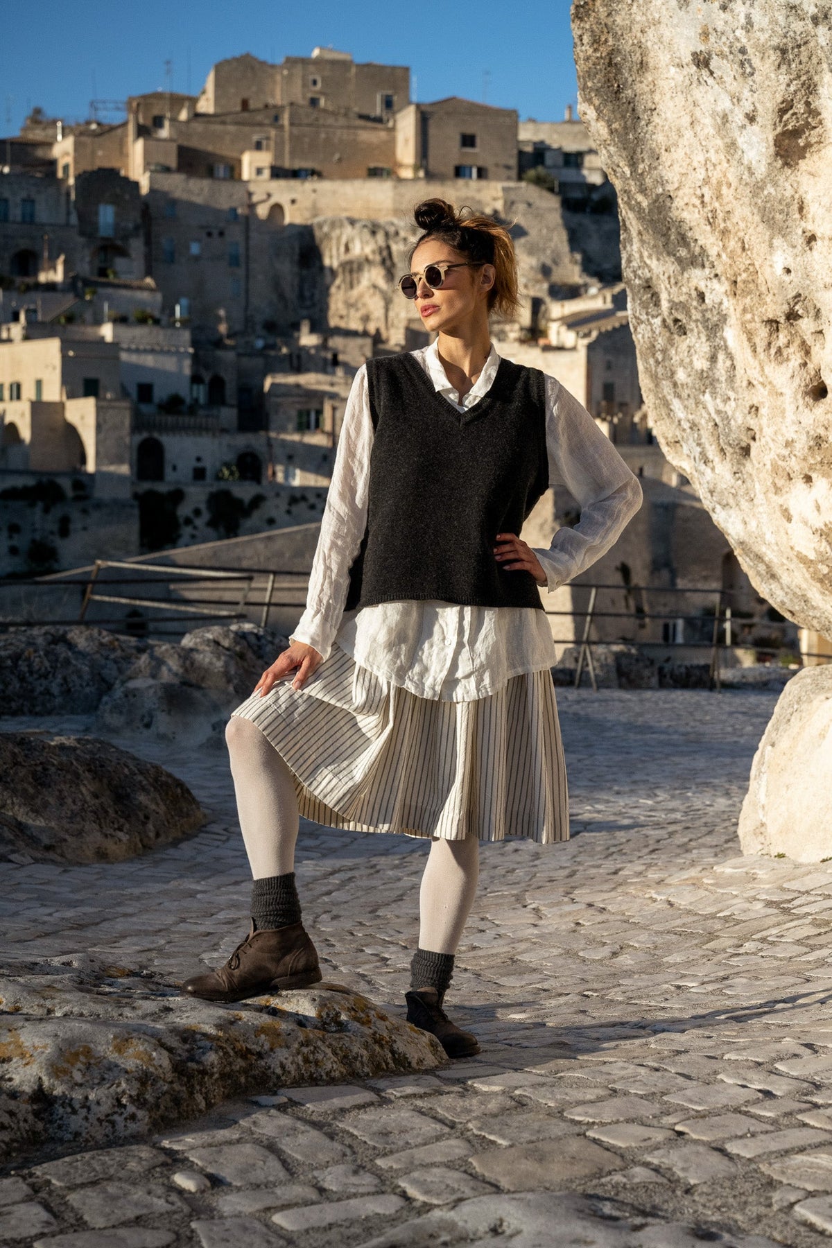 Women's High Tea Slip Dress - Cotton | Cream Ticking Stripe