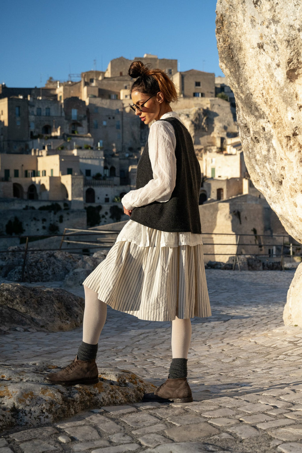 Women's High Tea Slip Dress - Cotton | Cream Ticking Stripe