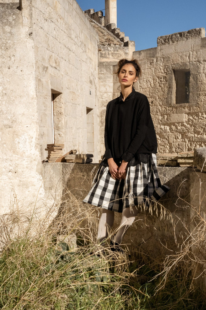 Women's High Tea Slip Dress Short - Cotton Canvas | Monochrome Check