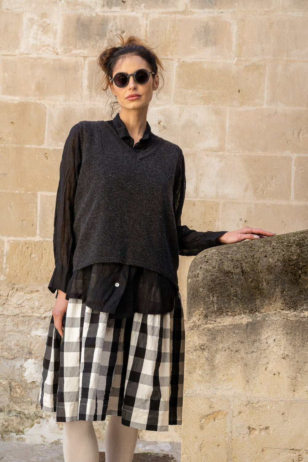 Women's High Tea Slip Dress Short - Cotton Canvas | Monochrome Check