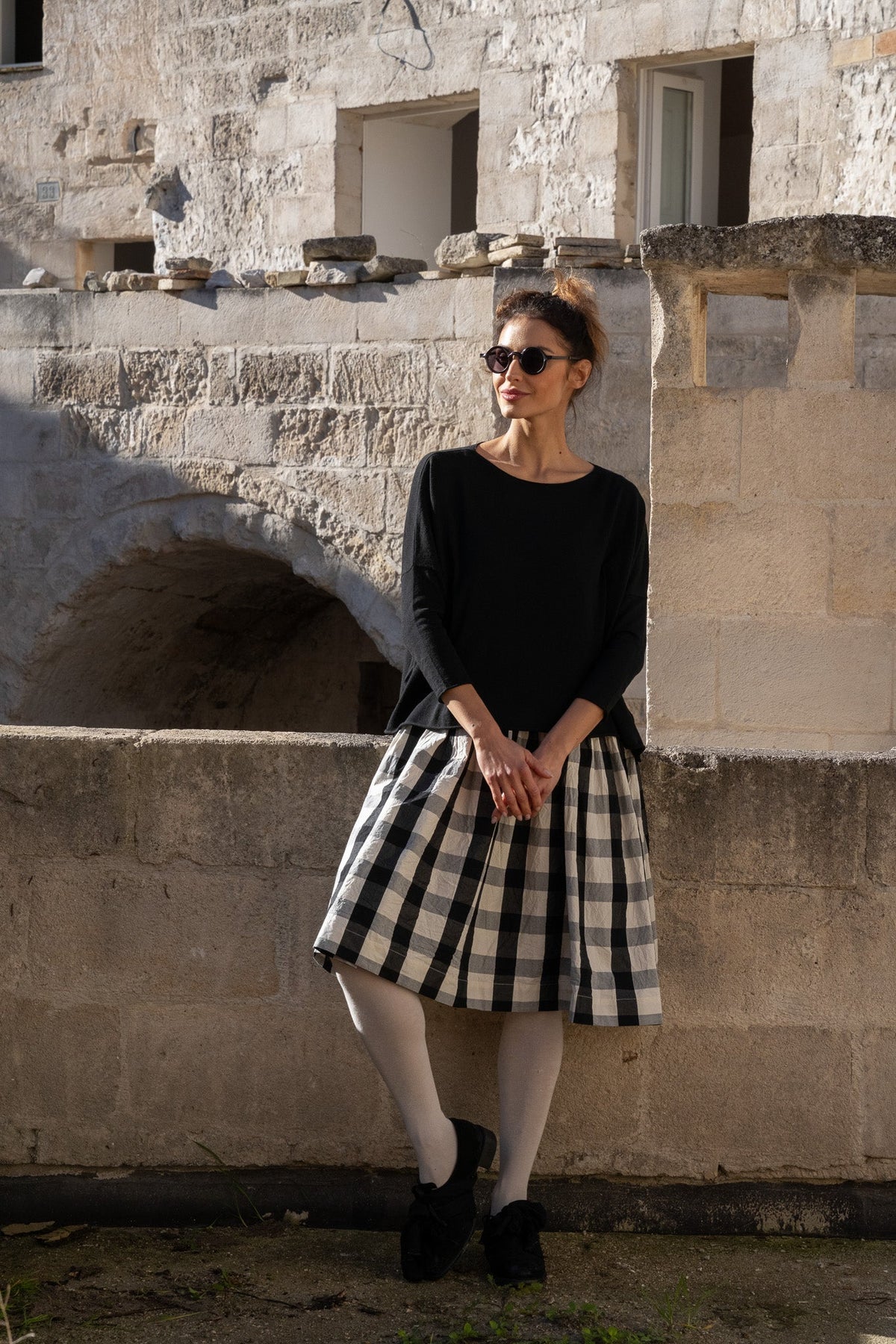 Women's High Tea Slip Dress Short - Cotton Canvas | Monochrome Check