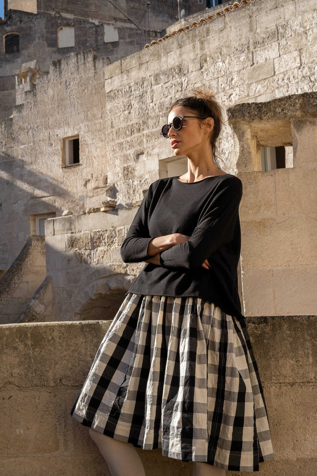 Women's High Tea Slip Dress Short - Cotton Canvas | Monochrome Check