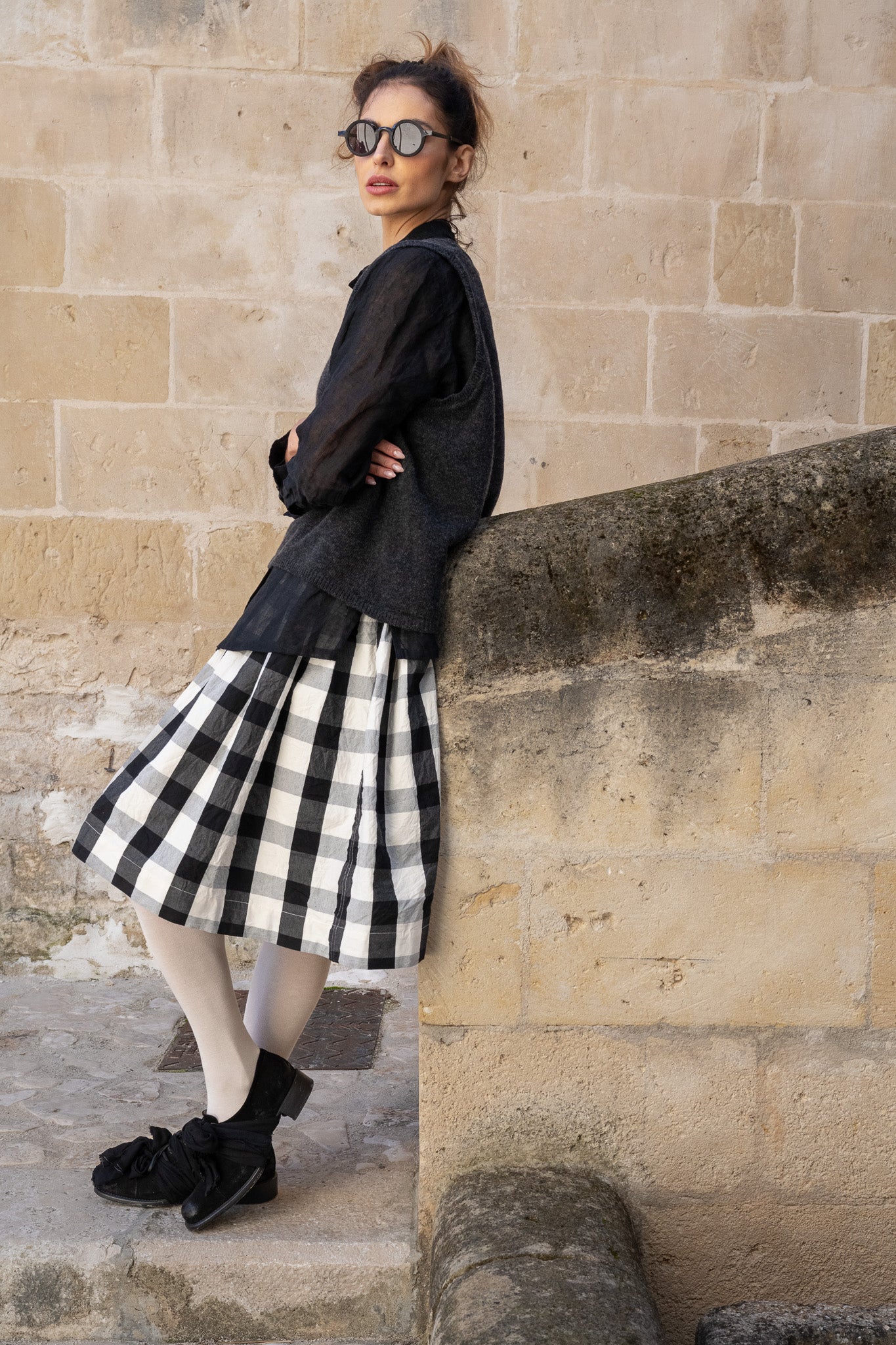 Women's High Tea Slip Dress Short - Cotton Canvas | Monochrome Check