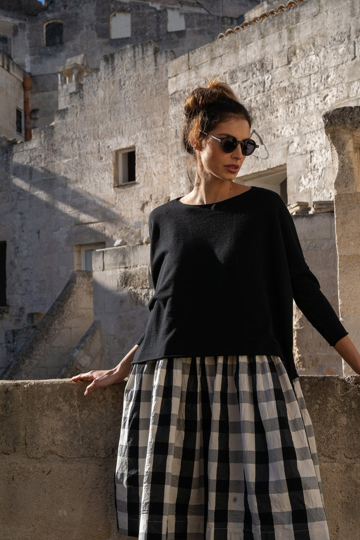 Women's High Tea Slip Dress Short - Cotton Canvas | Monochrome Check