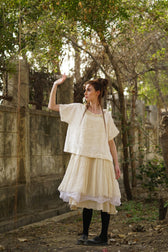 Luna - Women's Short Sleeve Linen & Lace Top | White | Black