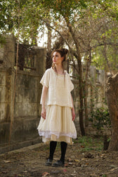 Luna - Women's Short Sleeve Linen & Lace Top | White | Black