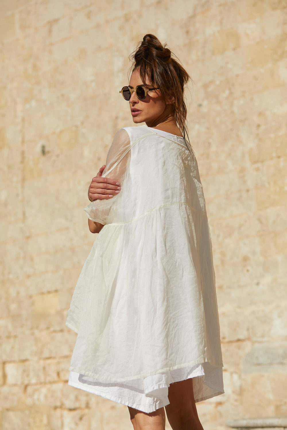 Matilde Women's Summer Top - Silk Organza | White | Black