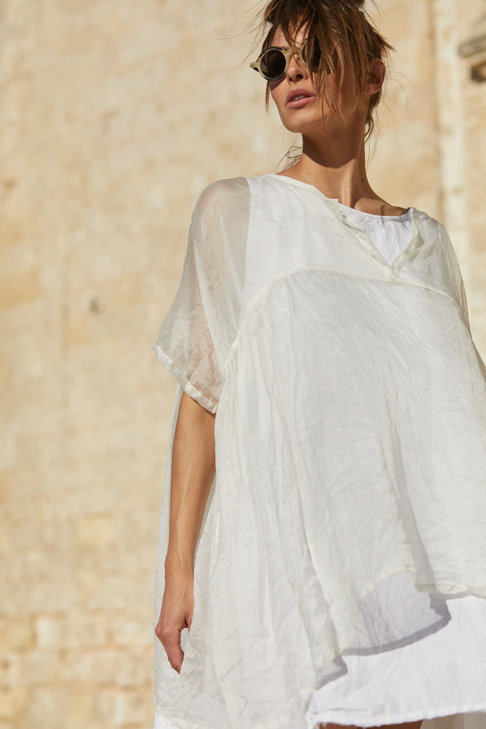 Matilde Women's Summer Top - Silk Organza | White | Black