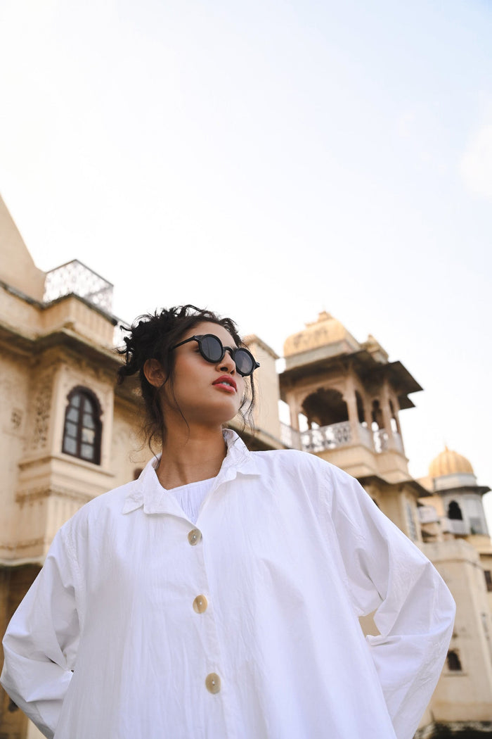 Matisse - Women's Long Cotton Twill Coat | Black | White | Polka Dot