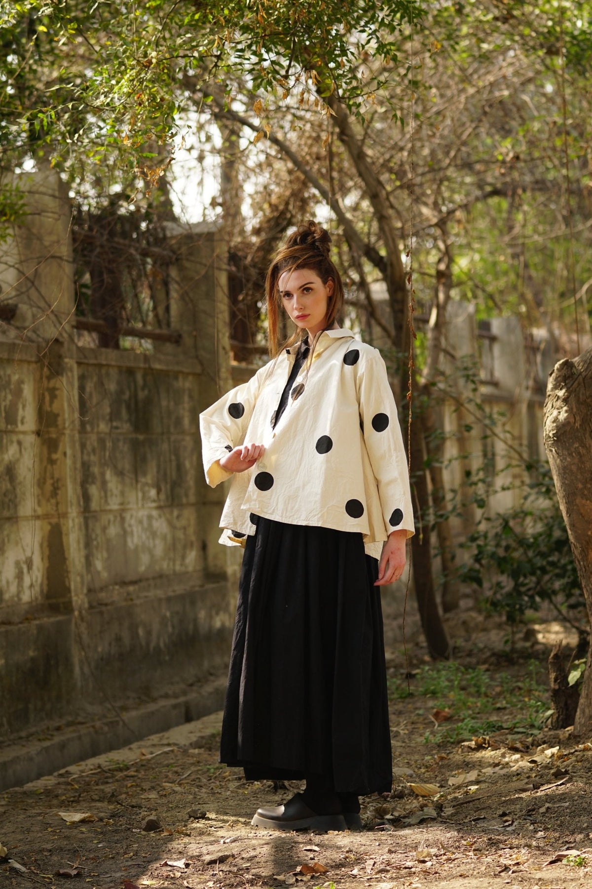 Matisse - Women's S Linen Coat | Black | Warm White | Polka Dot