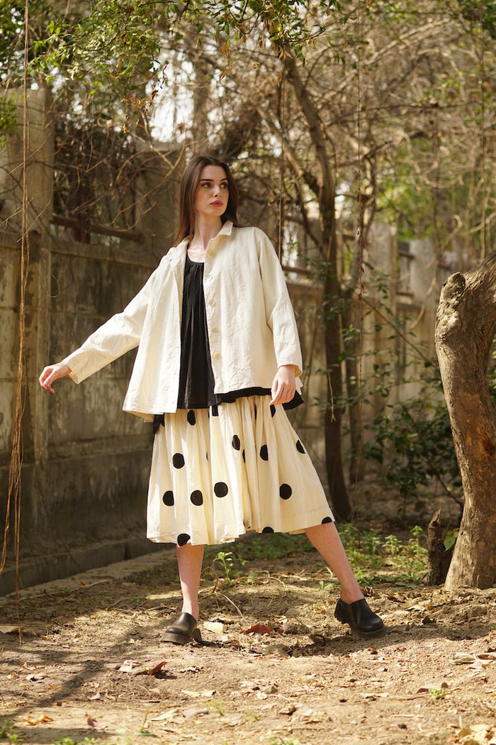 Matisse - Women's S Linen Coat | Black | Warm White | Polka Dot